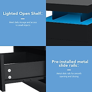 HOMMPA Set of 2 LED Nightstand with Wireless Charging Station Black Bedside Table with 3 Drawers USB Port Type C Modern Smart LED Nightstand Tall 26.8in High Gloss Night Table with Light for Bedroom