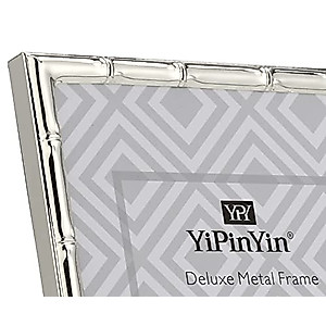 8x10'' Bamboo Detail Designs Silver Metal Picture Frame with Mat for 5x7'' Set of 2, Narrow Silver Plated Photo Frames 5 x7'' With Soft Touch Velvet Backing for Desktop and Wall Décor(Silver)