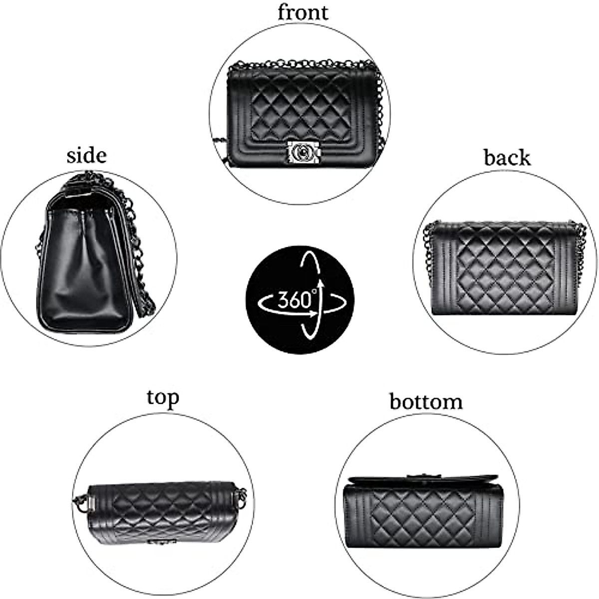 Intrbleu Black Crossbody Purse, Small Purse with Chain Strap, Leather Crossbody Bags for Women