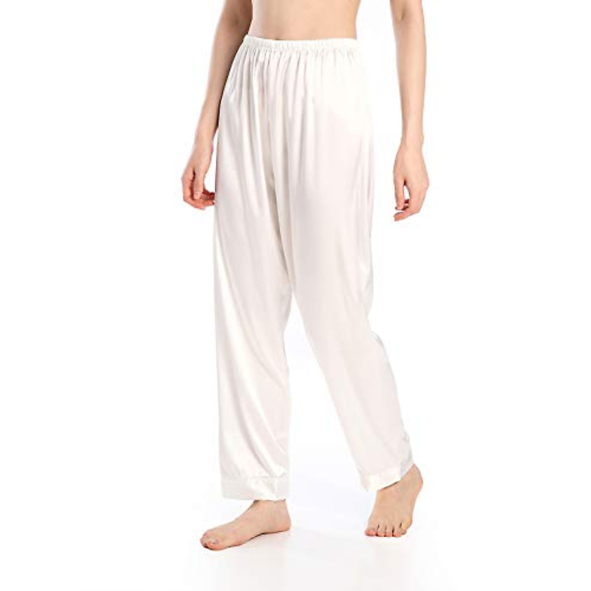 Wantschun Womens Satin Silk Sleepwear Long Pajamas Pants Nightwear Loungewear Pj Bottoms Trousers White US Size XL