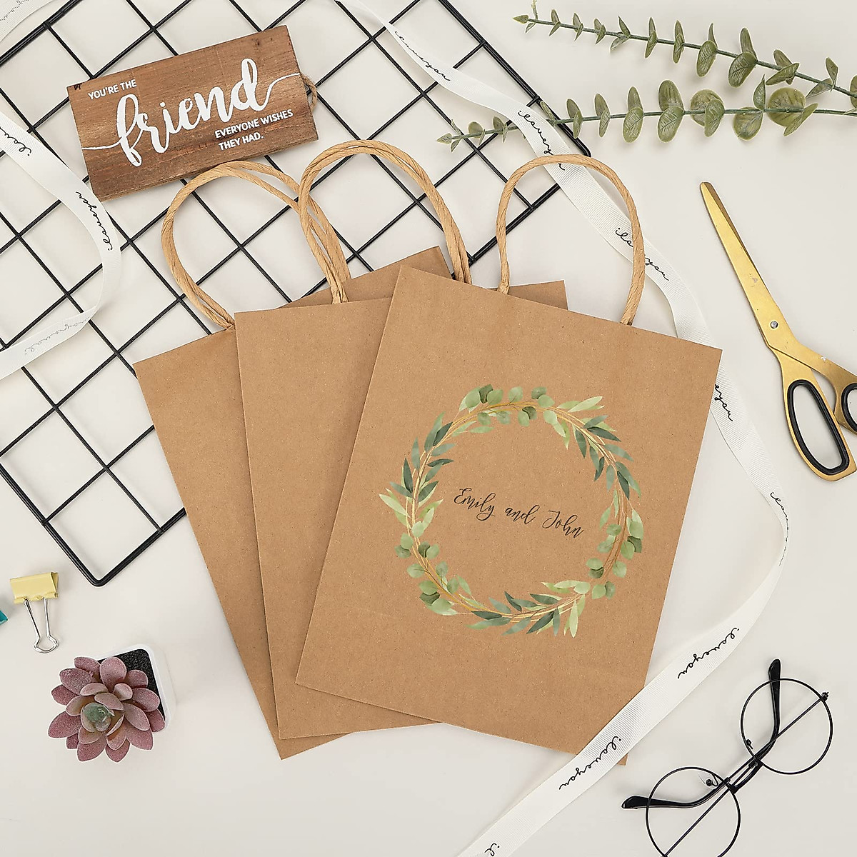 Moretoes 55pcs Gift Bags with Handles, 8x4x10 Inch Gift Bags Medium Size, Paper Bags for Small Business, Brown Paper Gift Bags