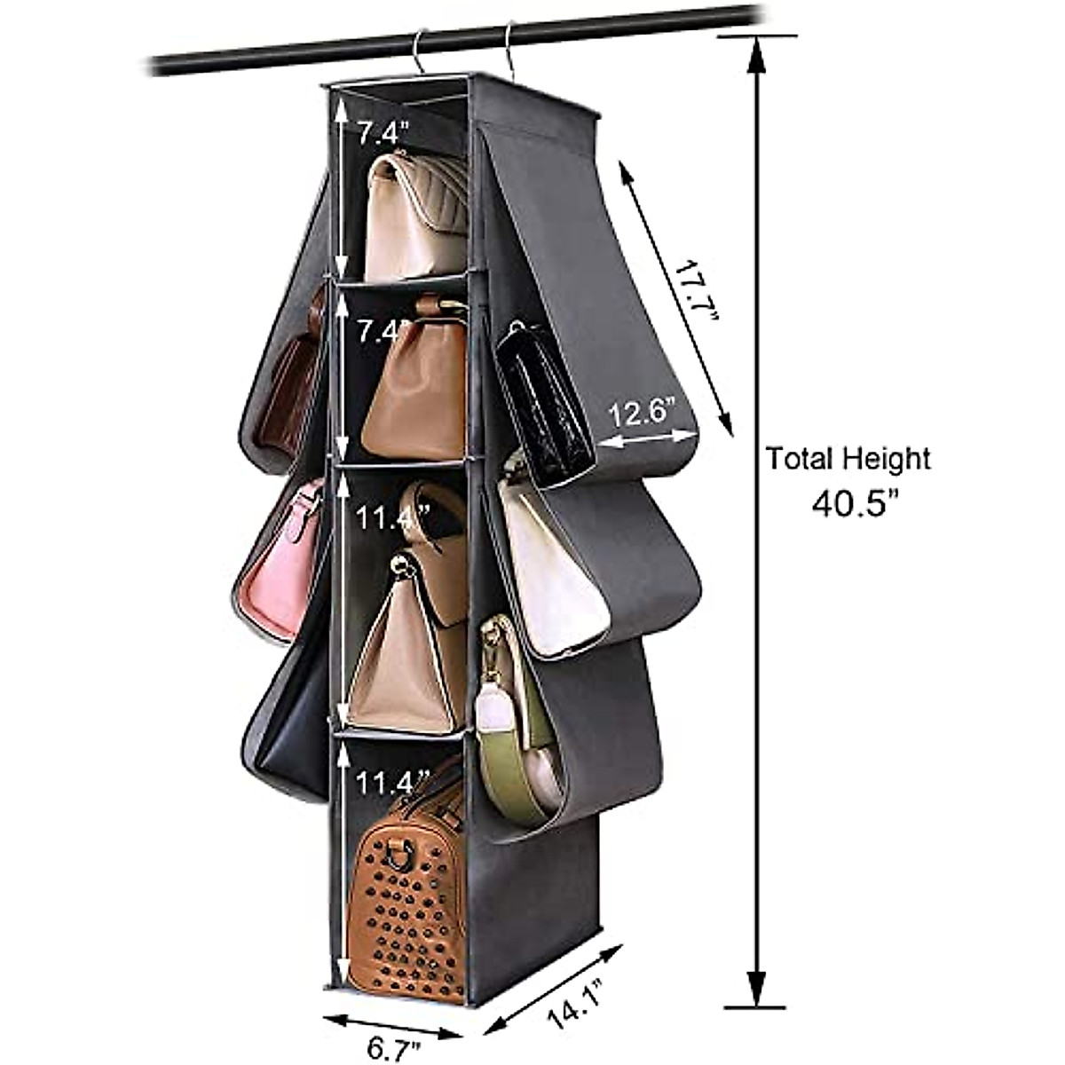 OULLYY Hanging Purse Handbag Organizer Wardrobe Closet Organizer Nonwoven 10 Pockets Hanging Closet Storage Bag with 360 Degree Swivel Hook