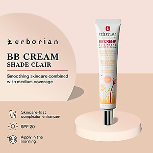 Erborian BB Cream with Ginseng, Fair (Clair) - Lightweight Buildable Coverage with SPF 20 & Ultra-Soft Matte Finish Minimizes Pores & Imperfections - Korean Face Skincare - 1.5 Oz