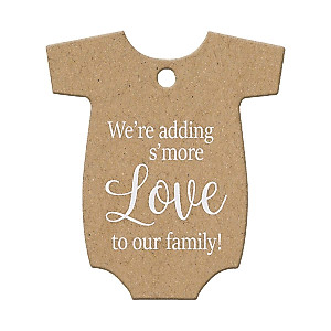 Summer-Ray 50pcs Baby Onesie Adding S'More Love to Our Family Baby Shower Favors Gift Tags Thank You Tags (Kraft)