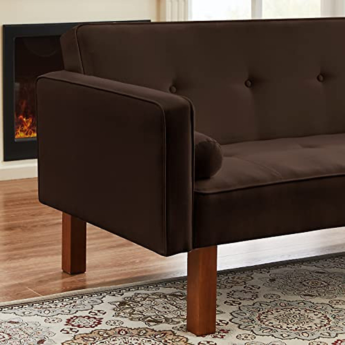 FULife Convertible Loveseat Sofa Bed Sleeper Daybed,Modern Upholstered Folding Recliner,Small Futon Sofá,2 Seaters Couches with Two Pillows for Living Room/Office/Aparment/Place, Brown 74.4" w