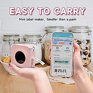 Memoqueen Label Makers Machine with 3 Tapes Q30S Handheld Bluetooth Mini Sticker Thermal Label Printer, Easy-to-Use for Home Office Organization, Rich Icon Font Multiple Templates,Pink