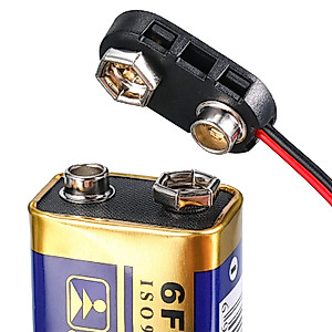 BBTO 20 Pack 9 V Battery Clip Connector Long Cable Connection Hard Shell Black Red Connector (I Type)