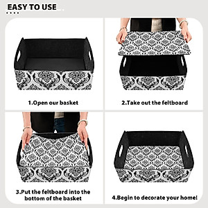 susiyo Seamless Black and White Damask Storage Basket Felt Storage Bin Small Foldable Organizer Bin for Office Closet