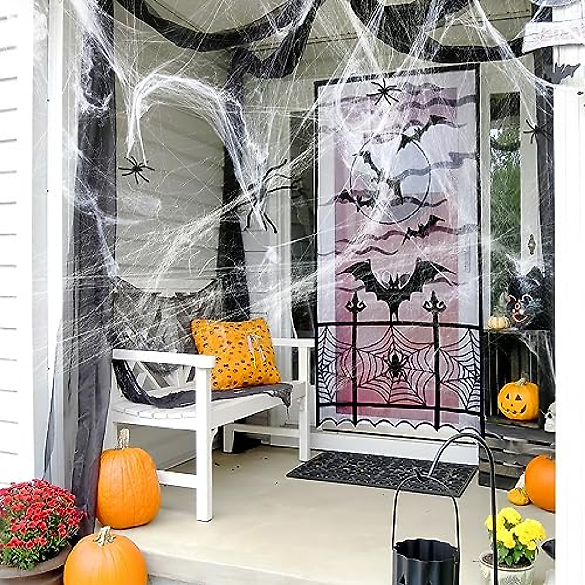 Playsheek 800 sqft Spider Webs Halloween Decorations with 90 Fake Spiders, Stretch Fake Cobwebs for Bushes Halloween Theme Party Indoor and Outdoor