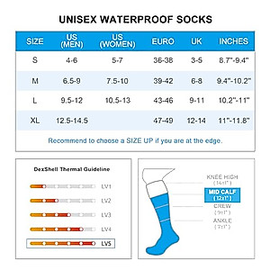 DexShell Waterproof Socks Merino Terry Loop Inner Extreme Cold Weather Outdoor Activities For Men and Women Hytherm Pro, Tangelo Red Stripe, Mid Calf Unisex Large