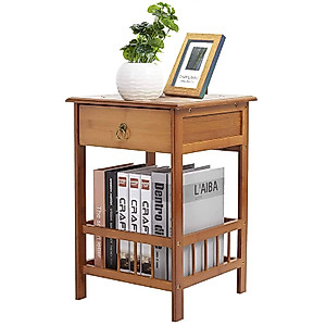 Wisfor Bamboo End Side Table Nightstand with Drawer for Bedroom Bedside (Brown, 2 Tier)