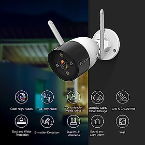 Tenda CT6 2K WiFi Cameras for Home Security Outside - Full-Color Night Vision with 2 Spotlights, Dual Antennas, AI Motion Detection, 2-Way Audio, IP66, H.265, Plug-in Outdoor Security Cameras