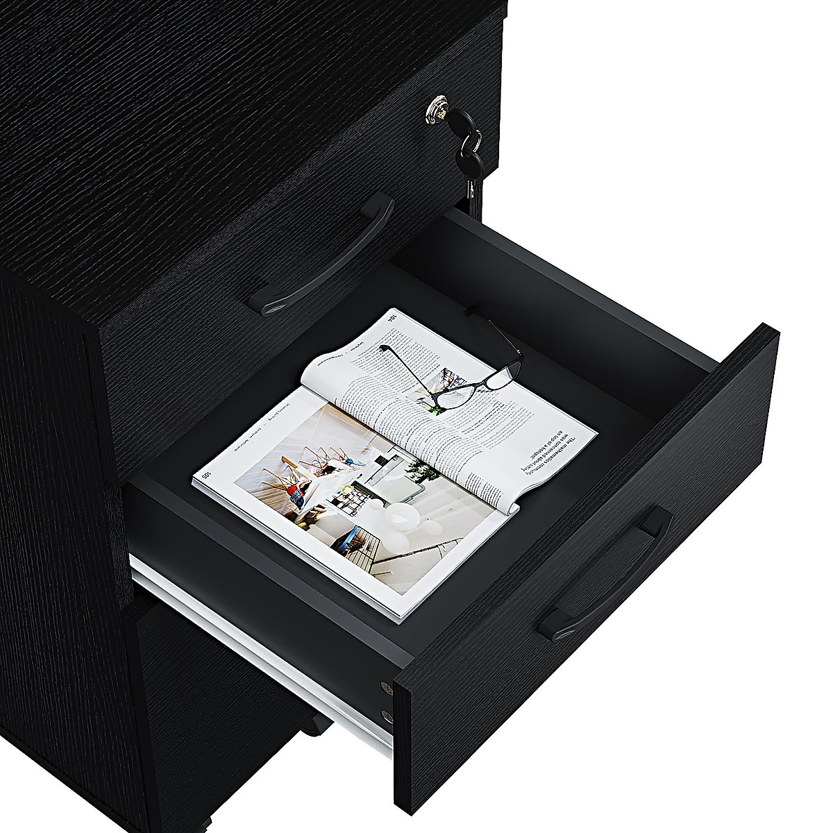 Panana 3 Drawer Wood Mobile File Cabinet, Under Desk Storage Drawers Small File Cabinet for Home Office (Black)