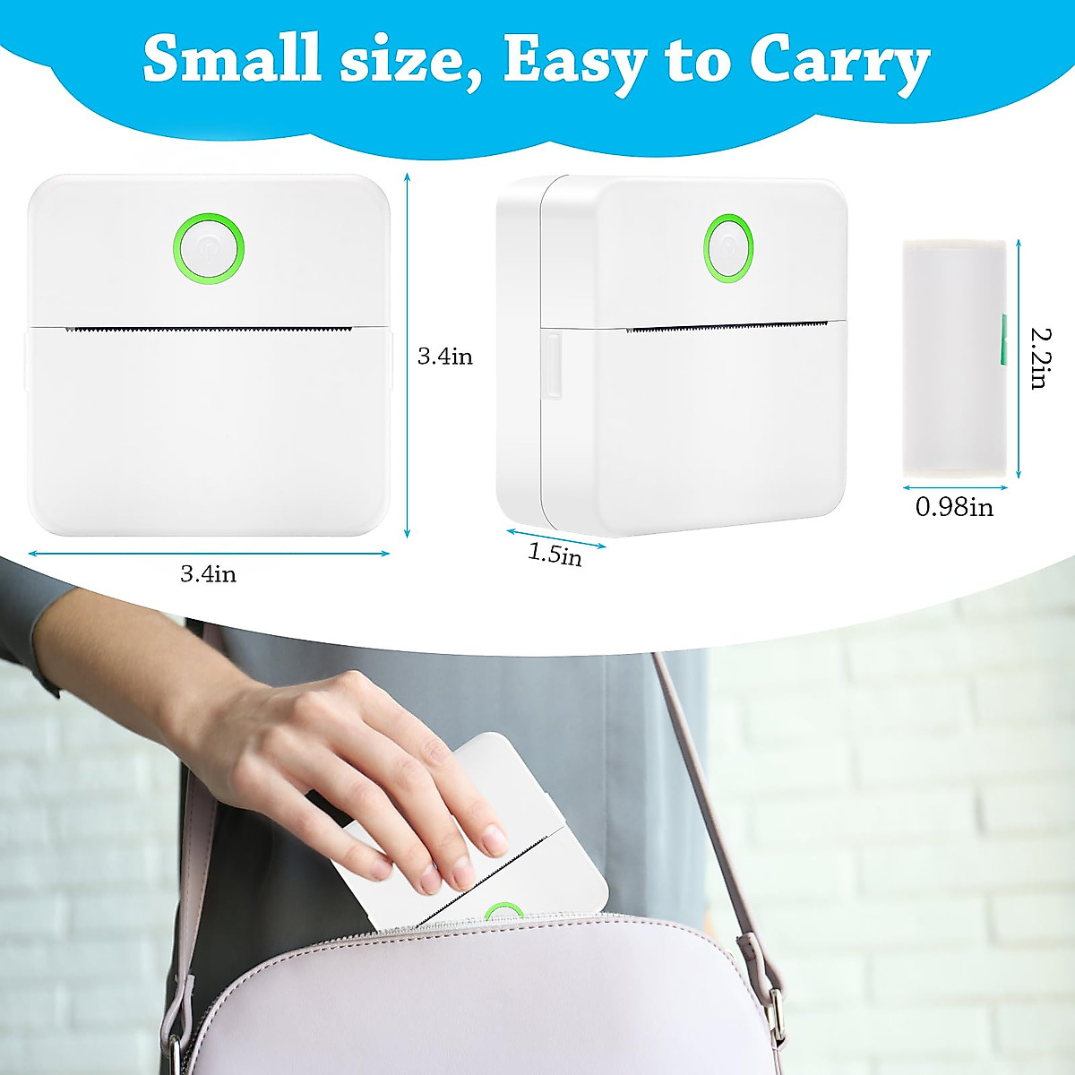 Thermal Mini Printer - Mini Printer Sticker Maker, Portable Bluetooth Small Pocket Phone Printer, Inkless Sticker Maker Machine for Notes, Photo, Journal, Kids Gift, Compatible with Android&iOS