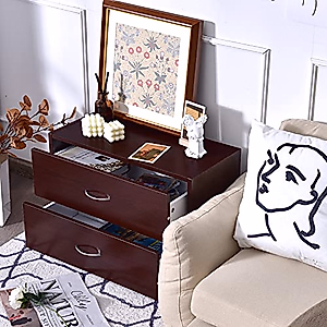 Giantex 2-Drawer Dresser Retro Stackable Storage Cabinet with Handles, Smooth Slide Rail, Storage Closet Cube for Home&Office Use, Multifunctional Nightstand Sofa Beside Table Drawer Chest (1, Brown)