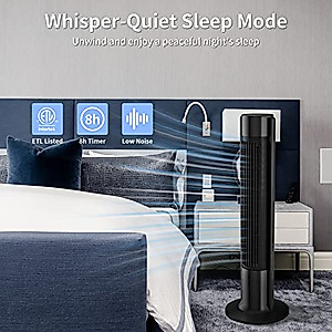 ACHAZEL 120°Oscillating Fan with Remote, 42" Tower Fan with 3 Speeds, 8H Timer, LED Display, Powerful Quiet Standing Bladeless Floor Fans for Home Office Bedroom Living Room