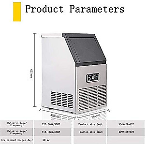 TONPOP Ice Makers Industrial Ice Machine Commercial Ice Machine Hd Display One-Button Cleaning 50Kg 10 Minutes Fice Making (Size : Barreled into Water)