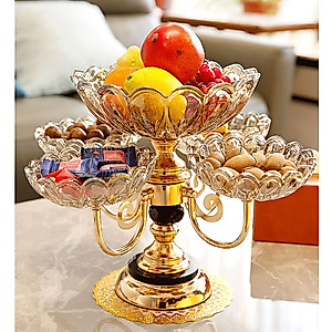 JGATW Fruit Bowl European Metal Fruit Bowl Crystal Glass 5 Heads Rotatable Fruit Basket Decorative Plate Supplies Beautiful Wedding Gift Kitchen Gadgets