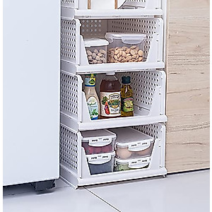 VANCORE Stackable Shelf Baskets Organizer Folding Wardrobe Closet Organizers, Pull Out Drawer Organizer Containers Storage Bin for Home Office Bedroom Laundry Room, Large x 4