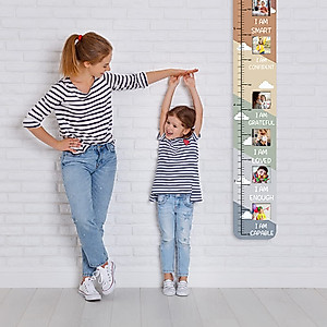 Solid Wood Inspirational Growth Chart for Kids with Photo Windows, Motivational Height Chart for Kids, Foldable Kids Height Wall Chart Milestone Marker, Positive Birthday Gift for Girls Room Decor
