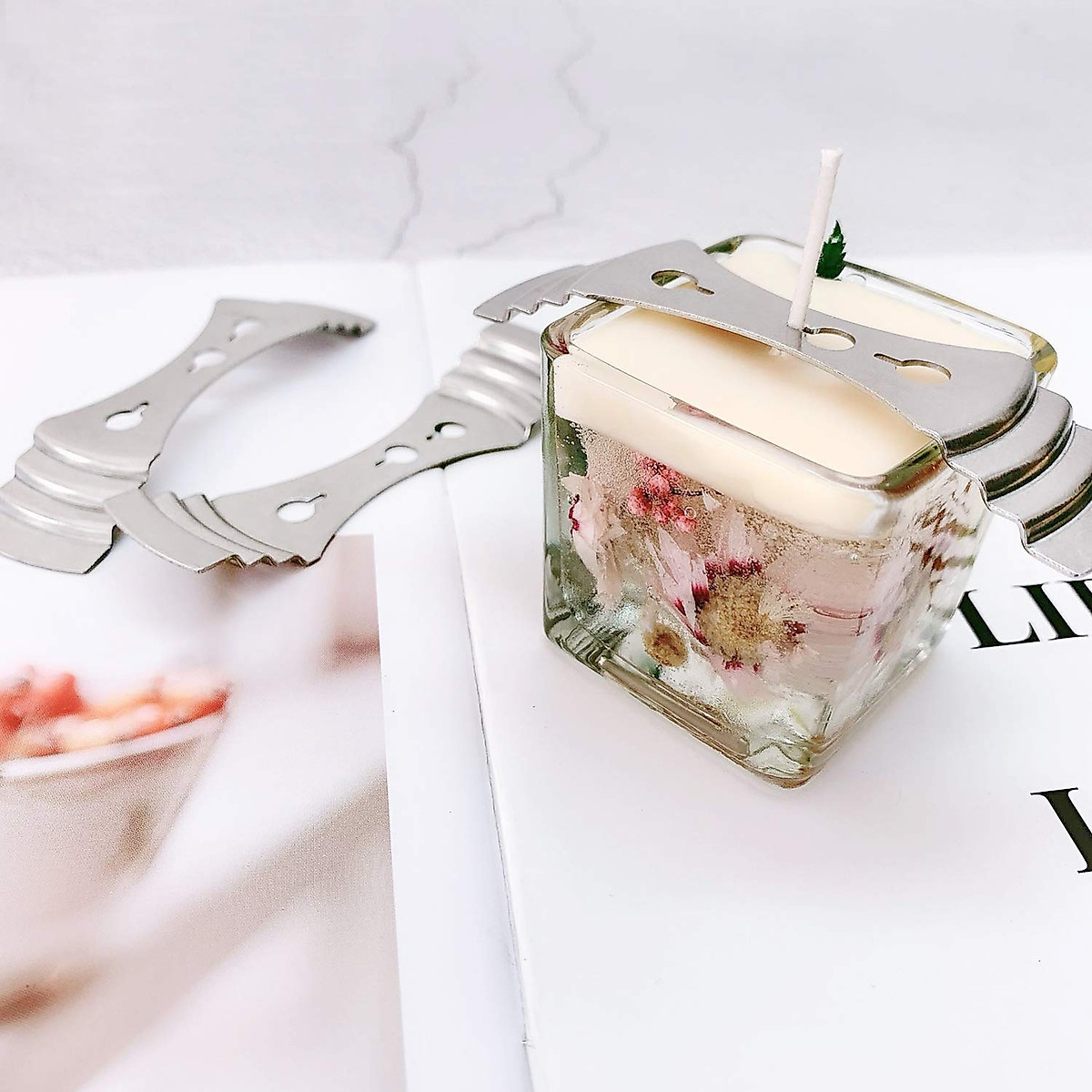 DINGPAI 20pcs Metal Candle Wick Centering Devices, Silver Stainless Steel Candle Wick Holder for Candle Making