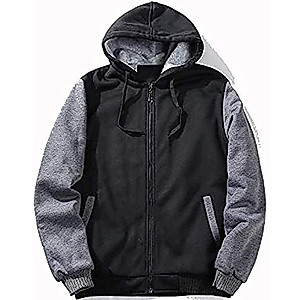 SCODI Hoodies for Men Winter Fleece Sweatshirt - Full Zip Up Thick Sherpa Lined 1712-BlackGrey-L