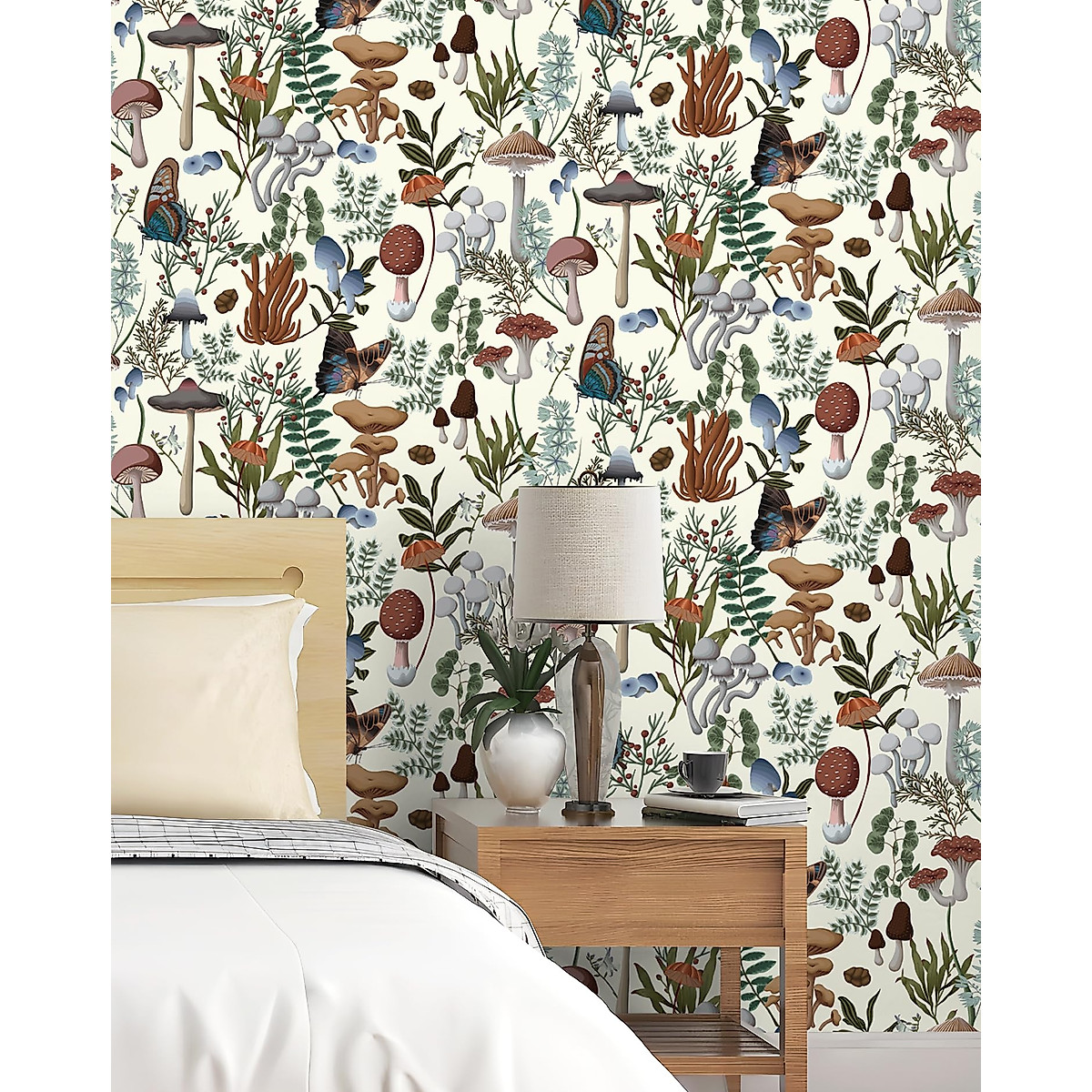 EeeComing Mushroom Wallpaper Peel and Stick Wallpaper Boho Wallpaper 78.7" x 16.14" Mushroom Contact Paper Removable Wallpaper for Bedroom Living Room Bookcase Bathroom Self Adhesive Vinyl