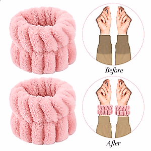 Sibba 2 Pieces Women's Microfiber Wrist Wash Bands, Absorbent Wristbands Wrist Sweatband for Girls Prevent Water from Spilling Down Your Arms (Pink)
