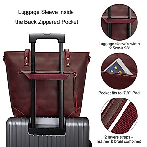 S-ZONE Vintage Genuine Leather Shoulder Laptop Bag Work Totes for Women Purse Handbag with Back Zipper Pocket