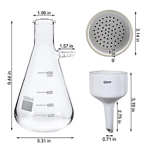 Buchner Funnel Filtering Kit, Vacuum Filter Flask Set with 1000 ml Filter Bottle and 80 mm Funnel, Borosilicate Glass Lab Vacuum Filtration Distillation Apparatus (Green)