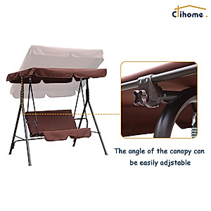 Clihome Porch Swing Chair Outdoor Patio Swing Set 2-Person Swing Chairs for Outside Outdoor Swings for Adults Adjustable Canopy Suitable for Patio, Garden, Poolside, Balcony, Backyard(Brown)
