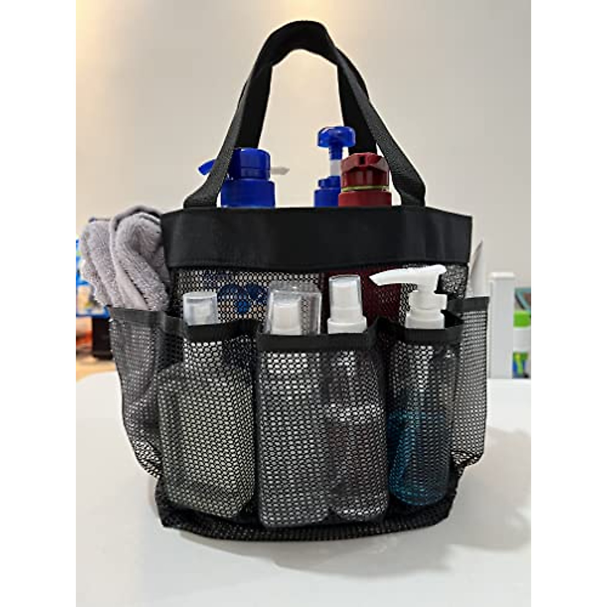 JOYISEN Mesh Shower Caddy with 8 Storage Pockets Hanging Shower Tote Bag for Home Gym Travel Dorm Bathroom Washing Bag Case with Handle