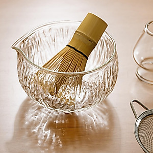 DWEHIXBUY Japanese Tea Set (7pcs) Matcha Whisk Set Matcha Bowl with Pouring Spout Bamboo Matcha Whisk (chasen) Scoop (chashaku) Matcha Whisk Holder Tea Making Kit. WHITE GLASS