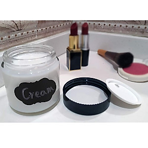 BPFY 12 Pack 4 oz Clear Glass Travel Cosmetic Jars, Refillable Cosmetic Containers with Inner Liners, Lids, Spatula, Chalk Labels, Pen, Beauty Jars for Sugar Scrubs, Cream, Bath Salts, Slime