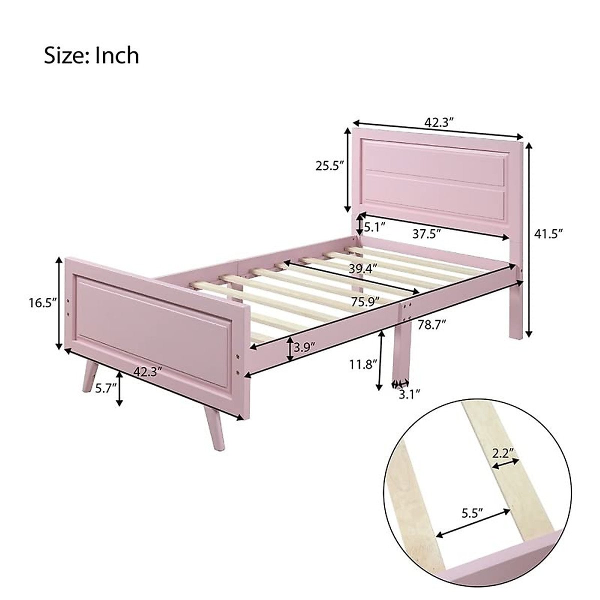 ZHYH Wood Platform Bed Twin Bed Frame with Headboard and Wood Slat Support