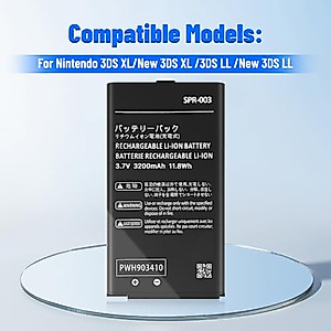 SPR-003 Battery for Nintendo 3DS XL New 3DS XL LL Game Console, Li-ion 0 Cycle Internal New Upgrade Replacement Battery 3200mAh for Nintendo Switch Game Console