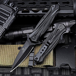 DOOM BLADE EDC Spring Assist Folding Pocket knife,Glass Breaker, Cool Knives for Outdoor Camping - Military Style - Tactical Knife with Liner Lock