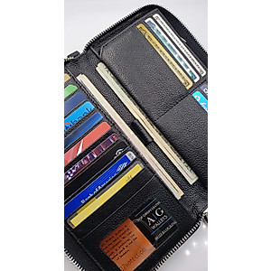 AG Wallets Women's Genuine Leather Large Capacity Wristlet with RFID Protection (Black)