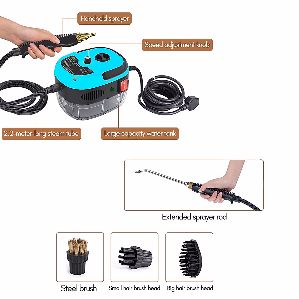 Ailgely 2500W High Temperature Pressurized Steam,Handheld Steam Cleaners for Home Use,Portable Steam Cleaning Machine,10S Fast Heating,with 3 Brush Heads (Blue)