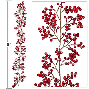 Artiflr Red Berry Garland, 6FT Flexible Artificial Red and Burgundy Berry Christmas Garland for Indoor Outdoor Home Fireplace Decoration for Winter Holiday New Year Decor
