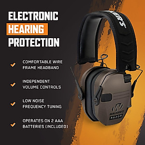 Walker's Razor Ear Protection Dark Earth Slim Shooter Folding Earmuffs, 4 Pack