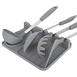 Keppa Silicone Spoon Rest, Utensil Holder, Gray, With Drip Pad for Multiple Utensils, Heat Resistant, 10.51x7.32 inches