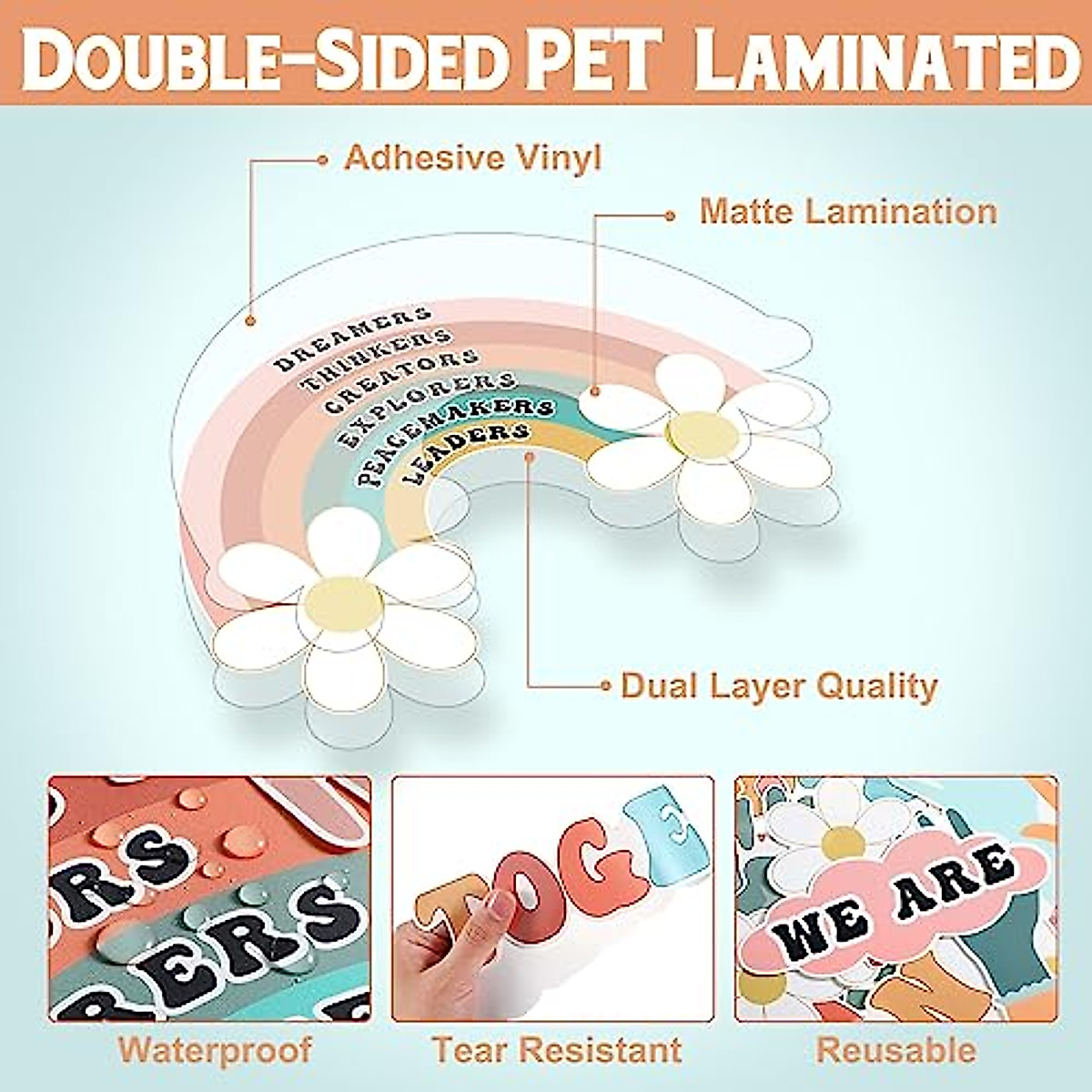 92 Pieces One World Together Classroom Decorations We Can Change The World Classroom Wall Decor We are and Together Hands Cutouts with Stars Rainbow Cutouts for School Classroom Decor (Retro)