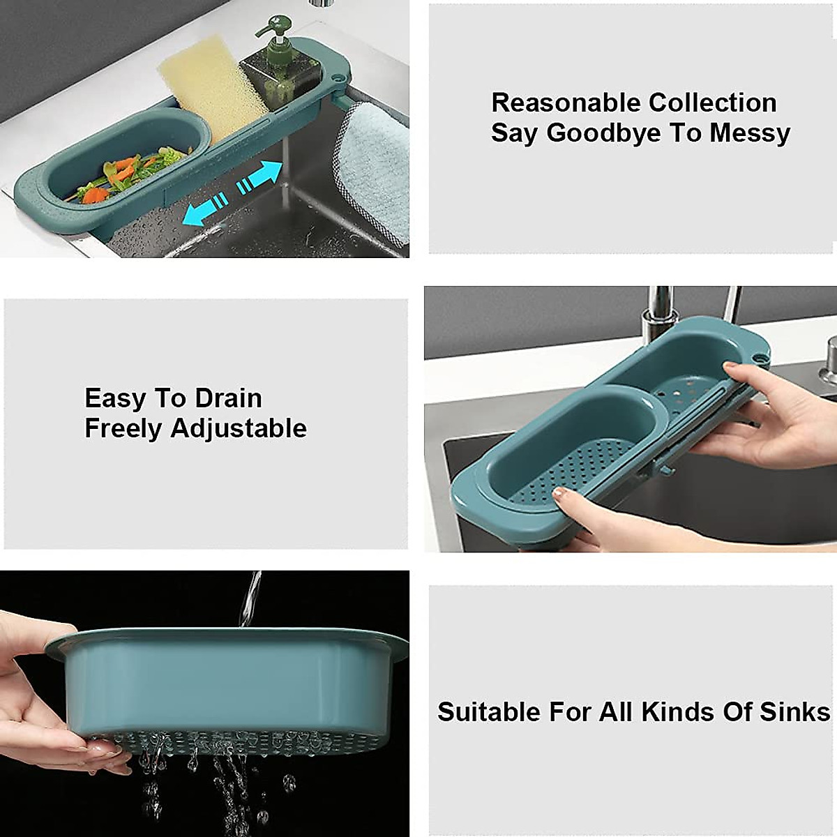 Telescopic Sponge Holder for Kitchen Sink Organizer Telescopic Sink Storage Rack Holder Telescopic Sink Shelf Kitchen Kitchen Sink Drain Basket Telescoping Sink Caddy Adjustable for Home(Green)