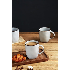 famiware Coffee Mugs Set of 4, Ocean Square 13oz Coffee Cup Set with Handle for Cocoa, Milk, Hot Chocolate, Tea, Water, Stoneware Cups for Kitchen, Microwave and Dishwasher Safe, Grey