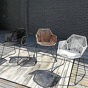 MMQQ Beige Bar Chairs Outdoor Patio Wicker Rattan Barstools Chair with Footrest & Back, Counter Height Kitchen Stools with Black Metal Leg, for Kitchen/Pub/Café