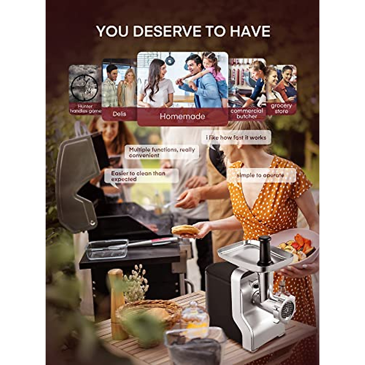 Electric Meat Grinder Heavy Duty - 5 in1 Home Meat Grinder - 3000W Max Powerful - Sausage Stuffer - Slicer/Shredder/Grater - Kubbe & Tomato Juicing Kits - 3 Stainless Steel Grinding Plates - Size #12