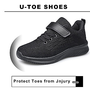 BNV Boys Girls Sneakers Kids Shoes Unisex Lightweight Breathable Athletic Running Tennis Fitness Shoes Black Big Kid Size 2