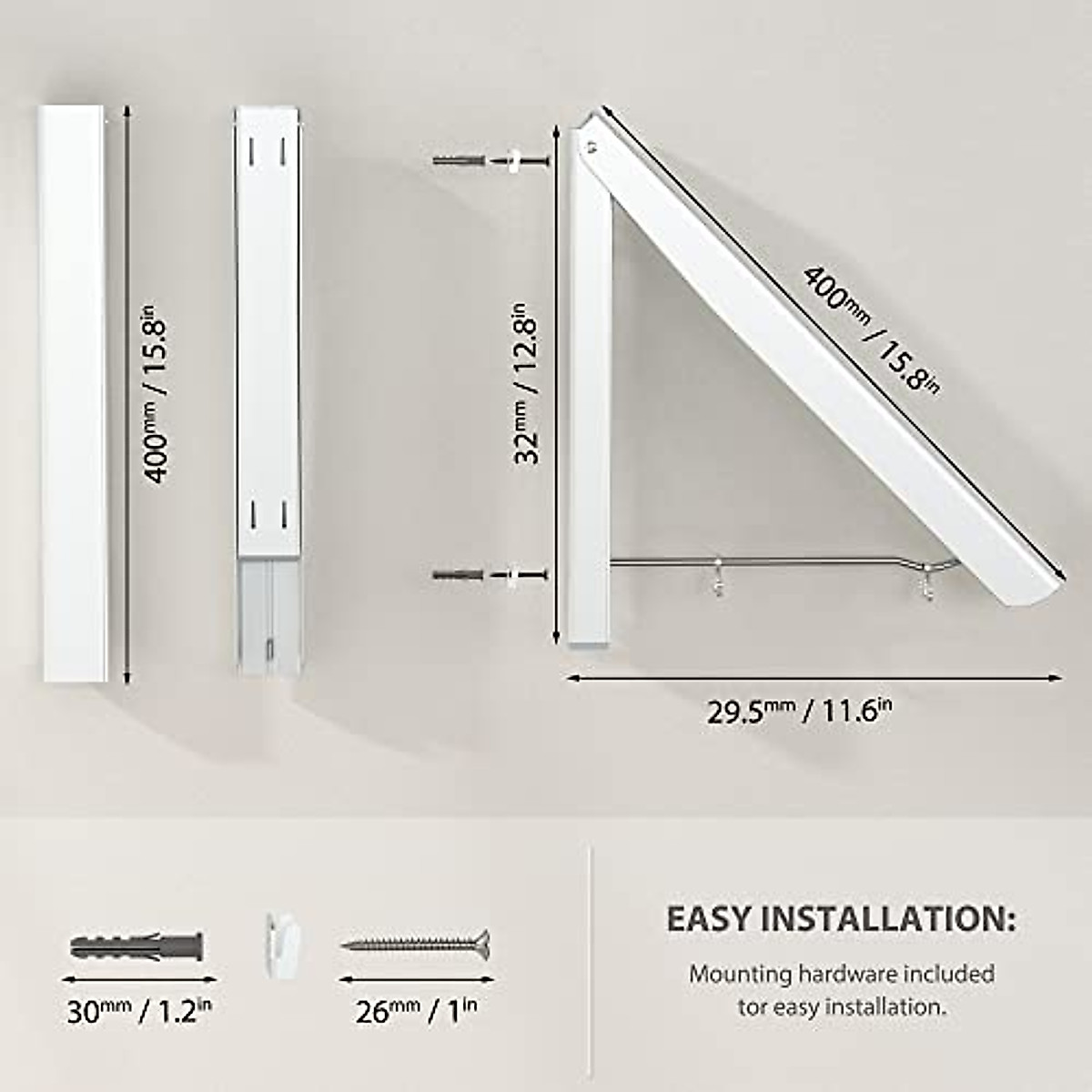 Leadiy Single Retractable Clothes Drying Rack, Wall Mounted Foldable Laundry Hanger for Small Spaces, Small Collapsible Folding Garment Al Alloy Racks, Coat Hanger Dorm Accessories (Silver)
