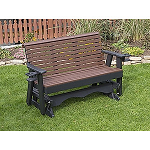 Ecommersify Inc 5FT-Cedar-Poly Lumber ROLL Back Porch Glider with Cupholder arms Heavy Duty Everlasting PolyTuf HDPE - Made in USA - Amish Crafted